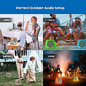 Rock Speakers Outdoor Waterproof Wireless Bluetooth Solar Powered Outdoor Rock Speaker Rechargeable Battery Bluetooth Rock Speakers with 7 Light Colors for Patio Party Pool Garden - 2PC