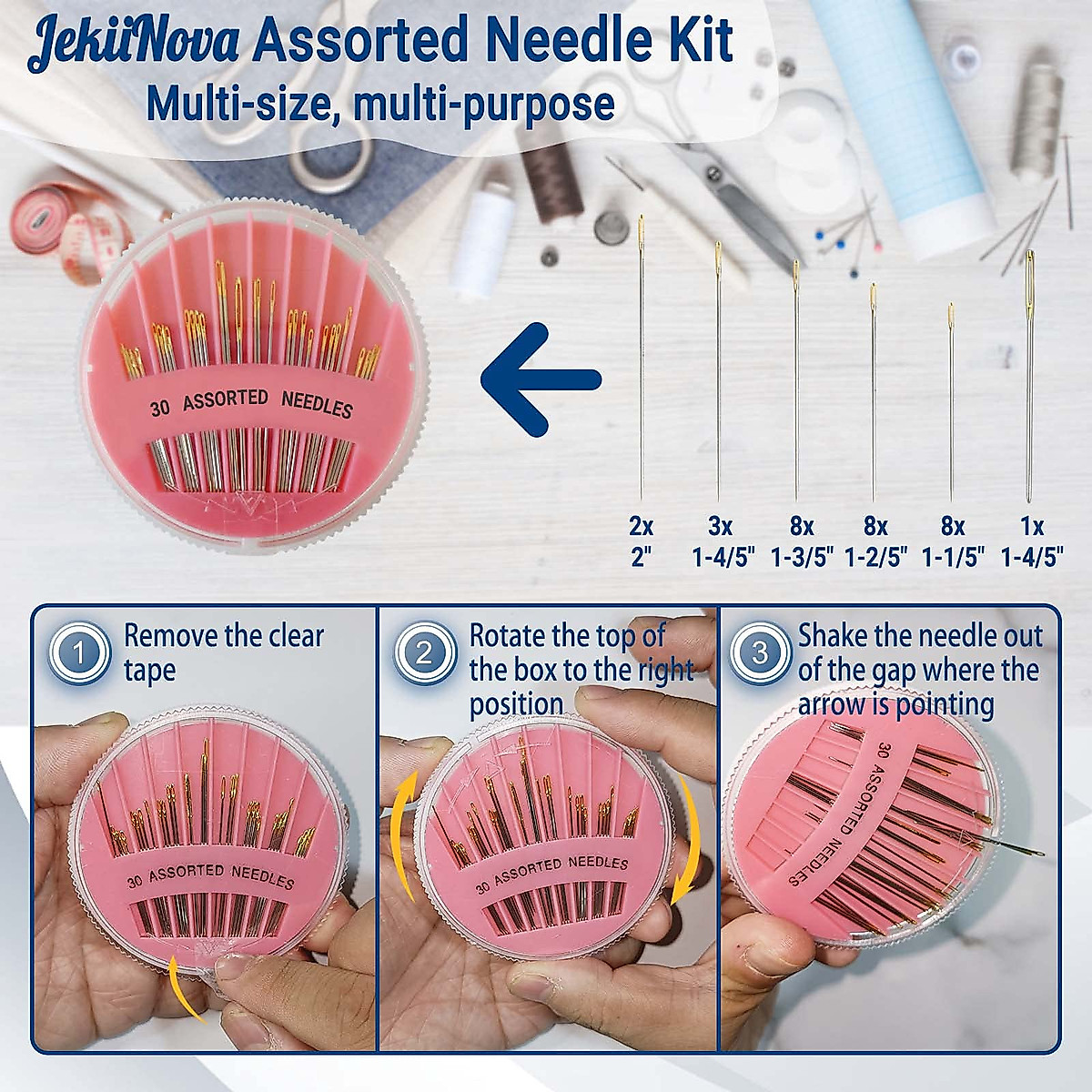 30 Pack Premium Hand Sewing Needles, 6 Sizes Assorted Sewing Needles for Handsewing Large Eye Stitching Needles for Sewing Repair Embroidery Needles Sewing Sharp Needles (1)