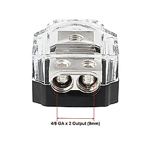 X AUTOHAUX 2pcs 0/2/4 Gauge in 4/8 Gauge Out 2 Way Stereo AMP Power Ground Distribution Block for Car Audio Splitter Silver Tone