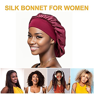 4Pcs Silk Bonnet Satin Bonnet，Hair Bonnets for Sleeping Long Hair Silk Hair Warp for Women Soft Wide Band Night Sleep Cap for Girls Kids