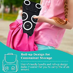 Costzon 9 Pads Electronic Drum Set with LED Light, Portable Roll up MIDI Drum Practice Pad w/Bluetooth, 7 Tones & Rhythms, 10 Demos, Foot Pedals, 2 Built-in Speakers, for Beginners Kids (Black)