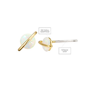 Planet 18K Rose/White/Yellow Gold Plated 925 Sterling Silver Post Dainty Opal Stud Earrings, White/Green/Pink Opal Earrings (Yellow Gold)
