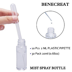 BENECREAT 30 Pack 20ml Fine Mist Spray Bottles Travel Size Bottles Travel Essentials Cosmetic Sample Bottles with 10pcs Plastic Pipettes for Perfume, Essential Oils, Toner