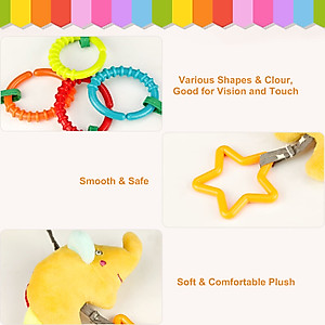 4 Packs Baby Stroller Toys Car Seat Hanging Bell for Boys Girls,Adorable Animal Infant Play Music Crib Toy Carseat Rattles Educational Toys,Kids Hand Bell Puppet with Cute Wind Chime and Squeak