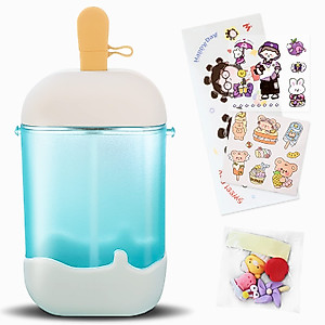 MooLamps Ice Cream Popsicle Cups,Juice Drinking Cups Cute 3D sticker Ice Cream Bar Water Bottles with BPA-Free Straws Adjustable Shoulder Strap for Boys Girls Adult Sports Bottles