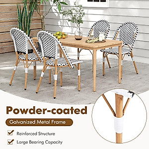 Tangkula French Bistro Chair Set of 4, Outdoor Armless Dining Chairs with Hand-Woven Rattan, Accent Chairs with Galvanized Metal Frame for Garden Kitchen Backyard Porch (Black & White)