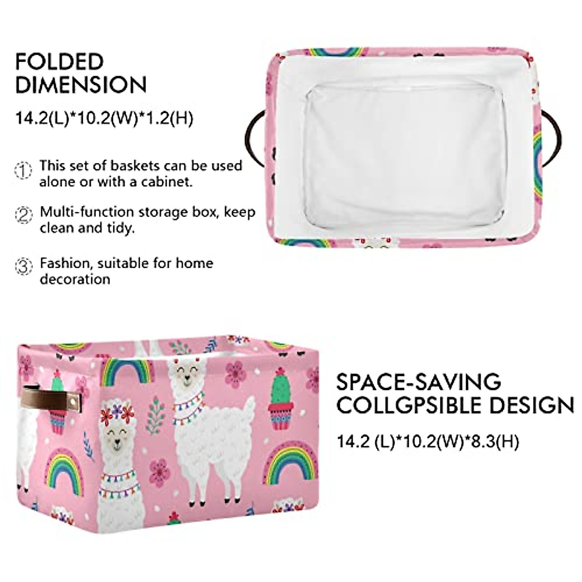 senya Alpaca Rainbow Camel Storage Basket Storage Bin Storage Cube Box Durable Canvas Basket Organizer with Handles for Shelf Closet Bedroom Home Office