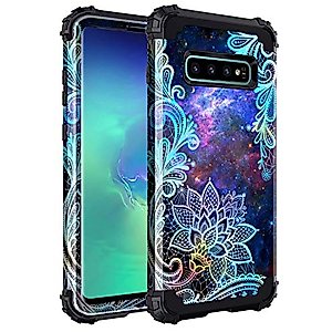 Casetego Compatible with Galaxy S10 Case,Floral Three Layer Heavy Duty Hybrid Sturdy Shockproof Full Body Protective Cover Case for Samsung Galaxy S10,Mandala