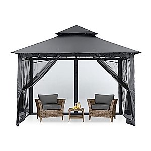 MASTERCANOPY Outdoor Garden Gazebo for Patios with Stable Steel Frame and Netting Walls (8x8,Dark Gray)