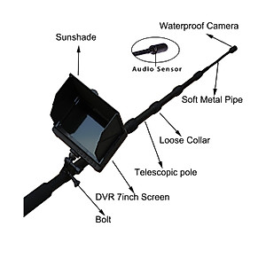 5m Retractable Pole Inspection Camera Telescoping Pole Camera Search Rescue Pole Camera Telescopic Search Camera with HD Digital Camera, LED Lights, 7 inch Screen, Audio Video Record and Take Picture