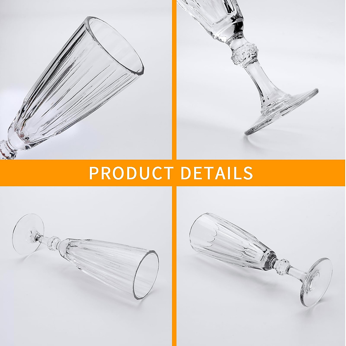 Ufrount Vintage Champagne Flute,5oz Champagne Glasses Set of 12,Elegant Embossed Champagne Flute Goblet Sparking Wine Glasses for Mimosa,Beverage,Party