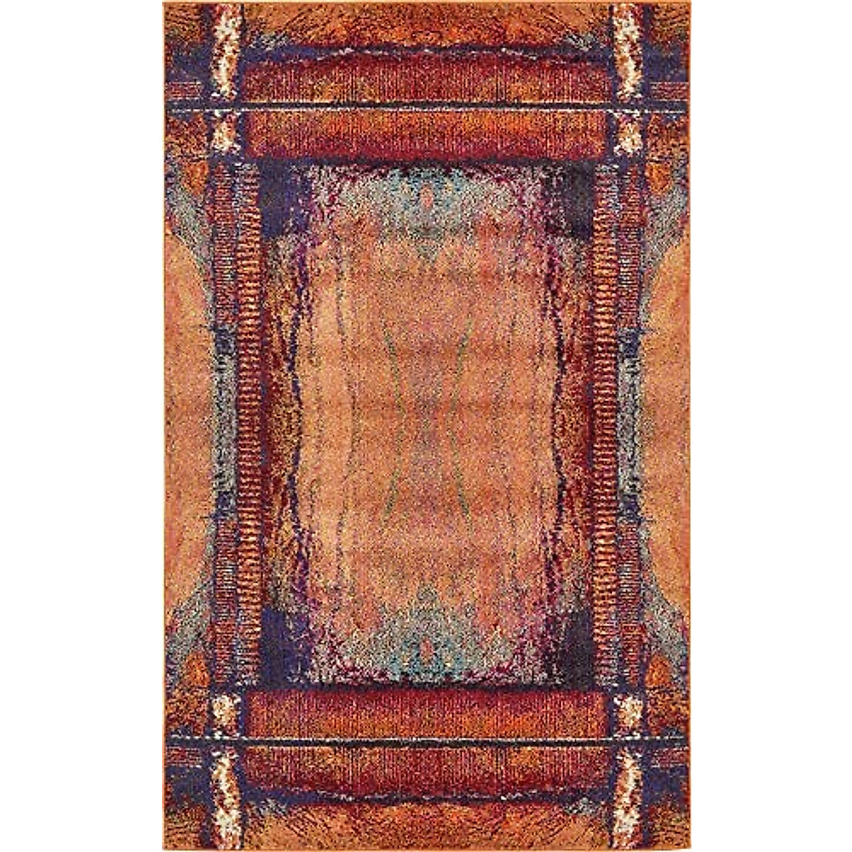 Unique Loom Estrella Collection Rustic, Distressed, Modern, Abstract Area Rug, 5 ft x 8 ft, Orange/Black