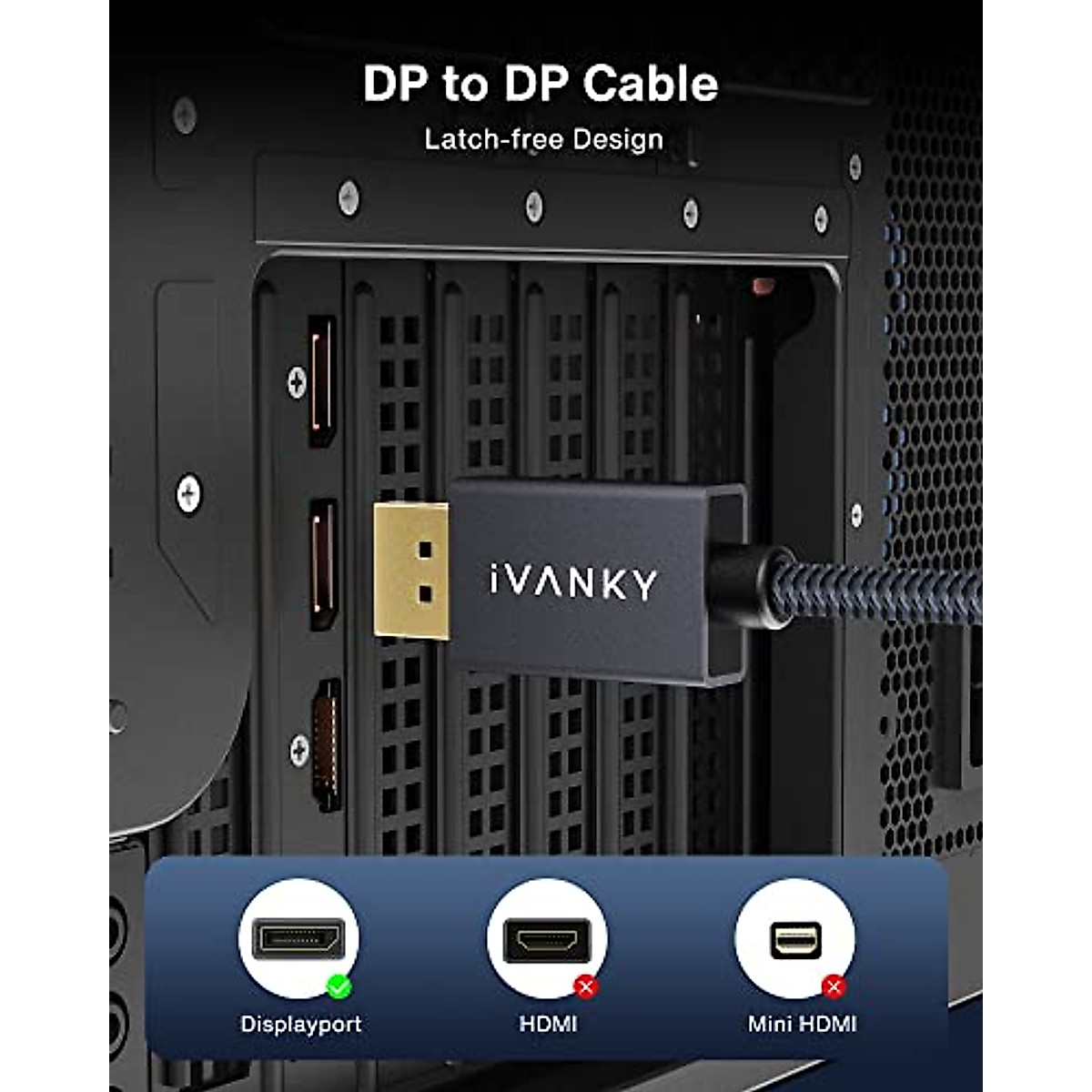 VESA Certified DisplayPort Cable, iVANKY 6.6ft DP Cable 1.2,[4K@60Hz, 2K@165Hz, 2K@144Hz], Gold-Plated Braided High Speed Display Port Cable 144Hz, for Gaming Monitor, Graphics Card, TV, PC, Laptop