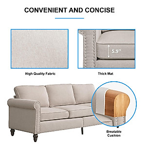 PUREMIND Sofa Couch Set, 3 Seat Couches for Living Room Mid Century Modern Couch with Solid Wood Frame Linen sectional Couch Sofa for Home for Office for Apartment Beige