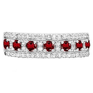Dazzlingrock Collection Round Garnet & White Diamond 7 Stone Anniversary Wedding Band for Women in 14K White Gold, Size 8
