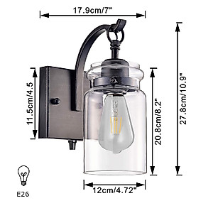 SKIVTGLAMP Industrial Glass Wall Sconce Rechargeable Battery Operated LED Picture Lights with Remote, Cordless E26 LED Black Wall lamp Dimmable Wall lamp for Hallway No Drilling Aisle 2PCS