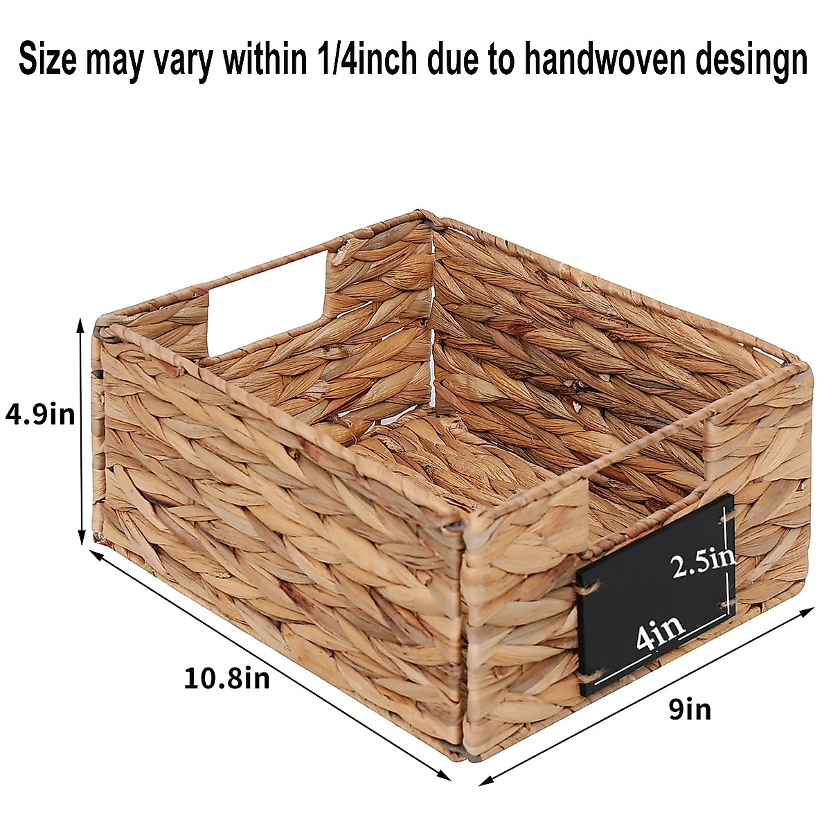 Rectangular Seagrass Baskets Hanging Storage Baskets Kitchen Storage Basket,Foldable Water Hyacinth Basket,Woven Kitchen Organizer with Labels&White Chalk Markers,Set of 4 Pcs,10.8x9x4.9inch