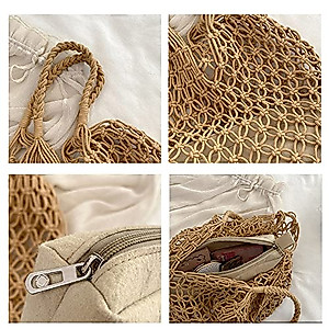 Hobo Handbags for Women, Fairy Grunge Aesthetic Tote Bags Beach Trendy Crochet Bags Cute Flower Slouchy Knit Bag (A-Black)