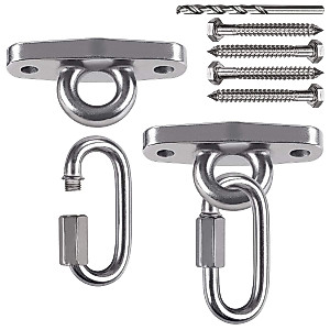 IOH 2 Pcs Heavy Duty Swing Hangers with 4 Screws SUS 304 Antirust, Playground Porch Yoga Seat Trapeze, Hammock Chair, Hanging Kit, Indoor Outdoor, 2000lb Capacity | 2 Quick Link Oval Carabiner |