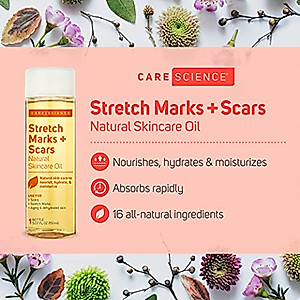 Care Science Stretch Marks + Scars Skin Care Body Oil, 5 OZ | For C Section Recovery, Scars, Stretch Marks, Hair, Aging, Dehydrated Skin | Natural Ingredients, Vitamin E Oil, Olive Oil, Coconut Oil