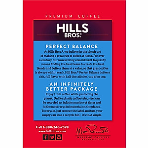 Hills Bros Perfect Balance Ground Coffee, Medium Roast,Full-Bodied Classic Rich Taste, Half the Caffeine, 23 Oz
