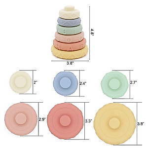 MARUMINE 6PCS Stacking Cricle Toys, Nesting & Building Rings Stacker, Soft Silicone Squeeze Teethers Play Set, Early Educational Learning Stacking Tower for 6+ Months Baby Boys Girls