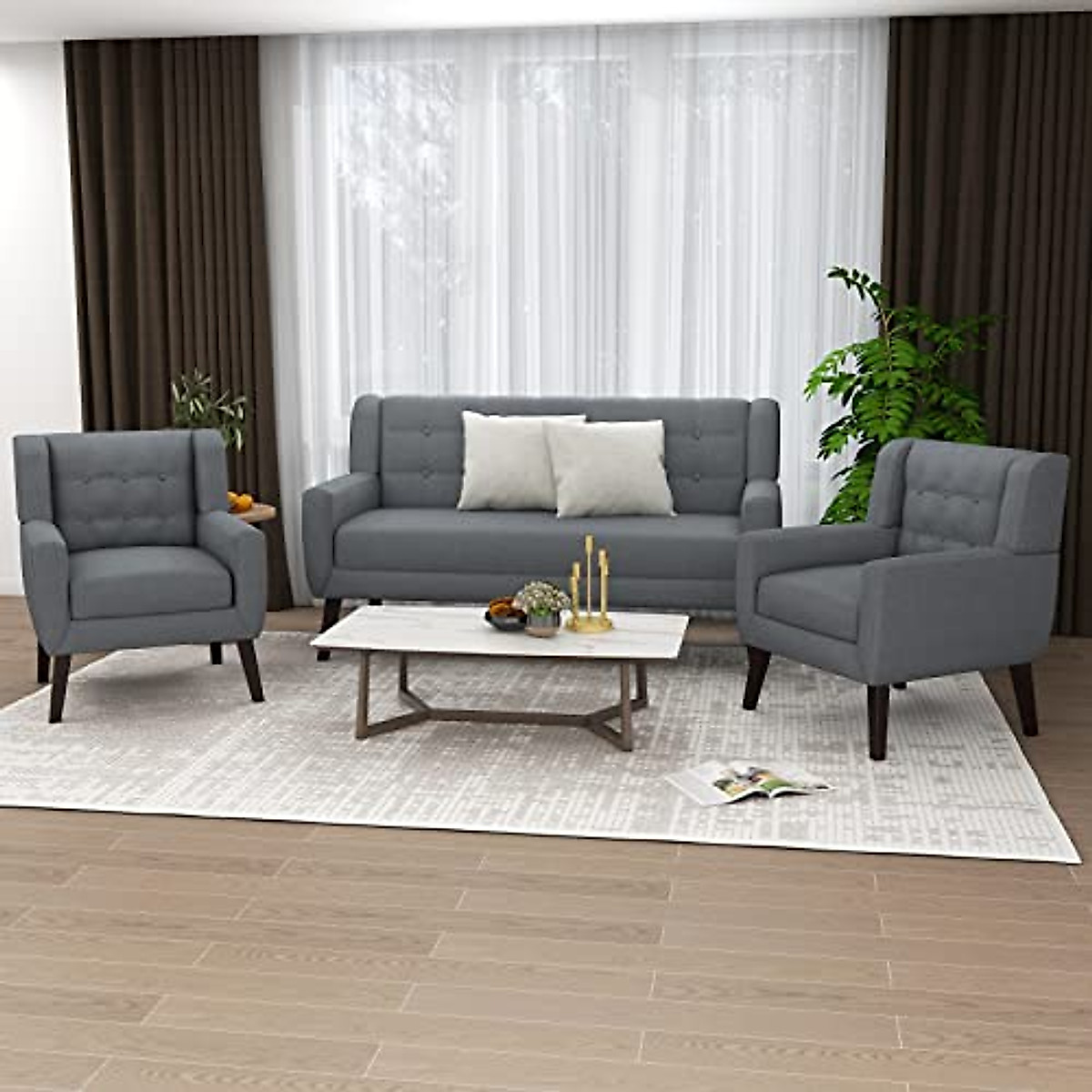UIXE Sofa Couch, Modern Loveseat and Upholstered Sofa with 2 Pillows,Sofa Couch for Living Room with Wooden Legs, 2 Seater Sofa Couch for Bedroom Home Office Apartment