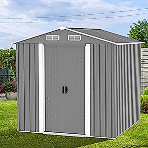 6x6FT Outdoor shed,Sheds & Outdoor Storage,Double Door Outdoor Storage shed with Lock,Anti-Corrosion Metal Garden Shed,can be Used as a Bike shed,Garden shed,Tool shed,Gray