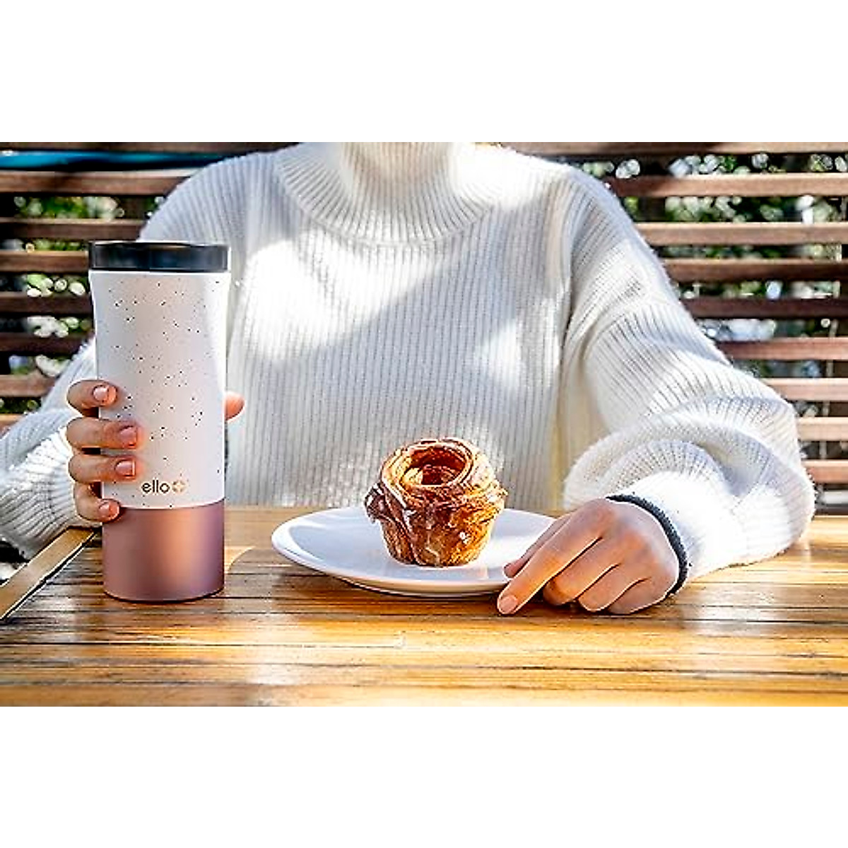 Ello Miri Vacuum Insulated Stainless Steel Travel Coffee Mug - Travel Tea Mug, 16 oz, Speckle Rosegold