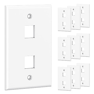 Cable Matters 10-Pack Low Profile 2-Port Keystone Jack Wall Plate, RJ45 Wall Plate for Keystone Jacks in White