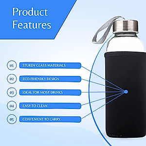 SureSave Glass Water Bottles with Stainless Steel Lids and Sleeves | 16 Oz Reusable Glass Bottles with Carrying Loop for Eco-Friendly Travel Drinks and Beverages (12 Pack)