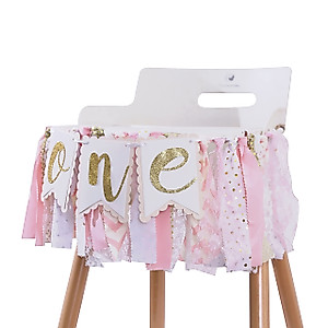 One High Chair Birthday Banner - One High Chair Banner Girl，highchair Banner First Birthday Girl，first High Chair Banner，pink and White Party Decoration Photo Props Cake Smash