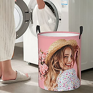 Personalized Hampers Custom Laundry Basket with Name, Customized Dirty Clothes Hamper with Photo/Text for Boys Girls Women Men, Collapsible Storage Basket with Handle for Bedroom, Large 19.6" x 15.7"