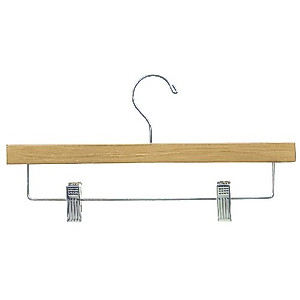 Econoco Commercial Pant/Skirt Hanger with Chrome Hooks and Bar with Clips, 14", Natural (Pack of 100)
