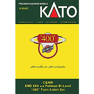 Kato USA Model Train Products N C&NW EMD E8A and Pullman Bi-Level 400" Train 6-Unit Set