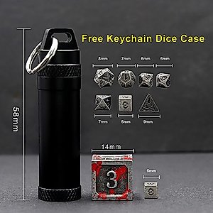 Haxtec Mini Dice Set Tiny Metal DND Dice Set with Dice Case Portable Antique Iron Metal Dice Set for Keychain