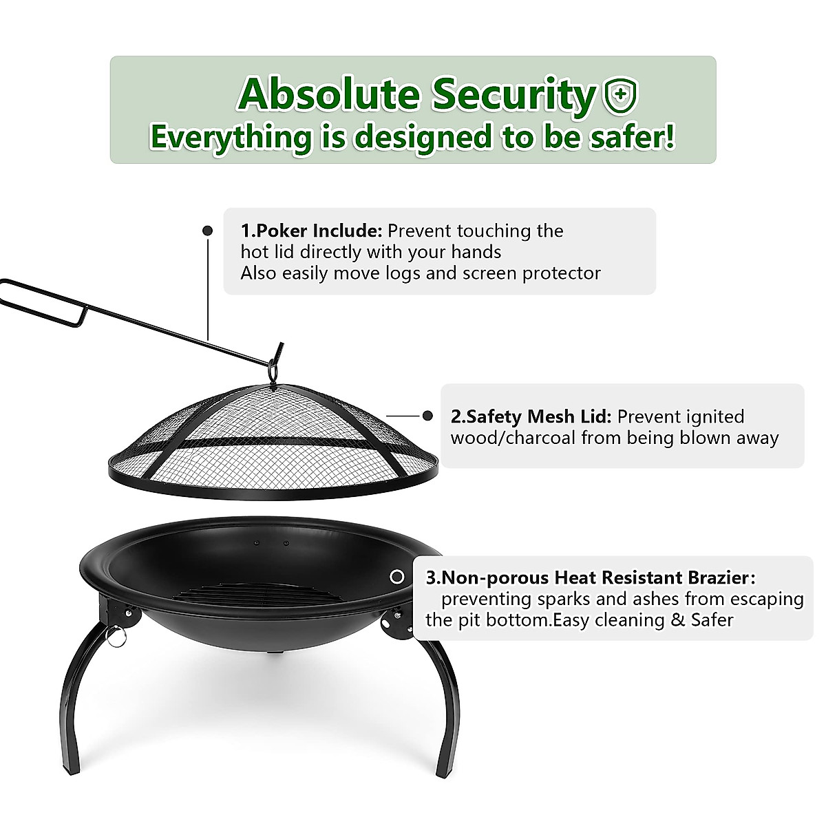 22'' Foldable Mini Fire Pit for Outdoor, Portable Small Outdoor Fire Pit Wood Burning Stove W/Mesh Spark Screen,Round Fire Pit Bowl Grill for Camping Party BBQ Patio Beach