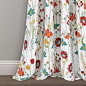 Lush Decor Clarissa Floral Room Darkening Window Curtain Panel Pair, 84" L x 52" W, Turquoise & Tangerine