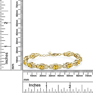 Gem Stone King 18K Yellow Gold Plated Silver Oval Yellow Citrine Tennis Bracelet For Women (8.55 Cttw, Gemstone Birthstone, 7 Inch with 1 Inch Extender)