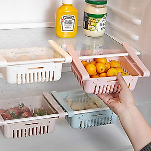 Fridge Drawer Organizer, Retractable Refrigerator Storage Box, Food Fresh-keeping Classified Organizer Container Pull Out Basket, Small Size, Fit for Fridge Shelf Under 0.5 inch (White)