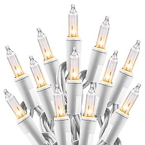 Minetom Clear Christmas Lights Set 100 Count 25 Feet Incandescent Bulb Mini String Lights for Indoor Christmas Tree Garland Birthday Wedding Party Festival Decoration, White Wire