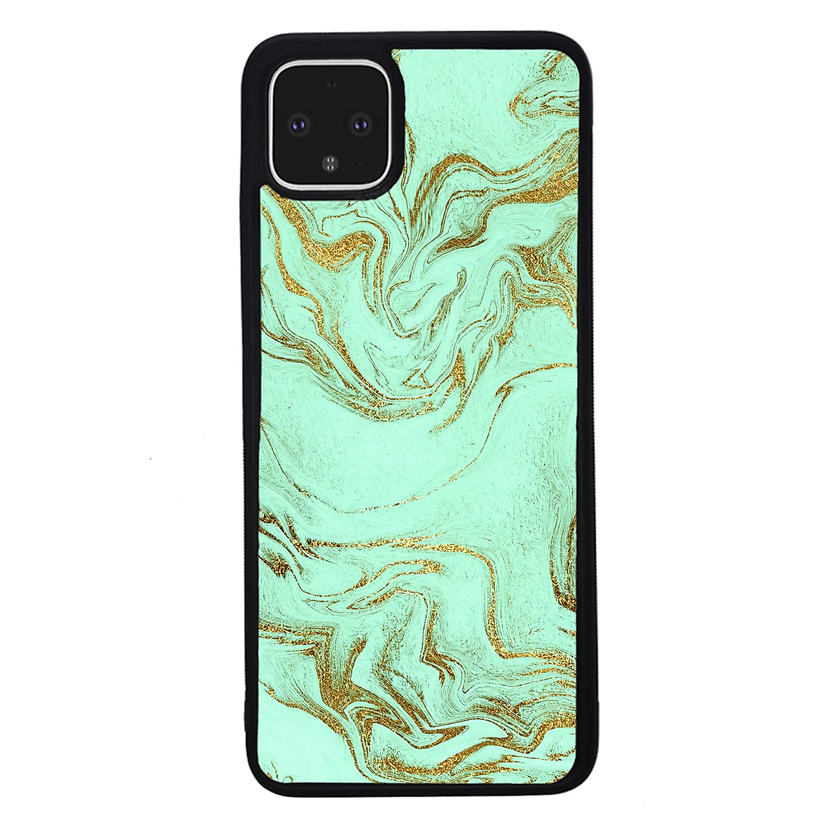 Mint Green Gold Marble Black Rubber Phone Case Compatible With Google Pixel 8 Pro, 8a, 8, 7a, 7, Pixel 7 Pro, 6a, Pixel 6 Pro, 6, Pixel 5, 4a 5G, 4a 4G, 4, 4 XL, 3a, 3a XL, 3, 3 XL, 2 XL, 2