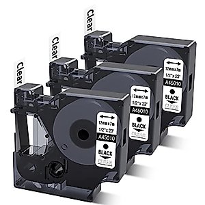 Compatible DYMO D1 Label Tape Black on Clear Replace for DYMO Label Maker Refills 45010 S0720500, 1/2Inch x 23Ft for Dymo LabelManager 160 210D 280 360D Label Maker，3-Pack
