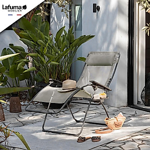 Lafuma R-Clip Batyline Relaxation Patio and Poolside Zero Gravity Outdoor Lounge Recliner Chair with Adjustable and Removable Headrest, Seigle