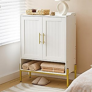 HOOBRO Shoe Cabinet, 5-Tier Shoe Storage Cabinet, Shoe Cabinet Storage for Entryway, Shoe Organizer Cabinet with 3 Adjustable Shelves for Hallway, Living Room, Gold and White DW41SC01