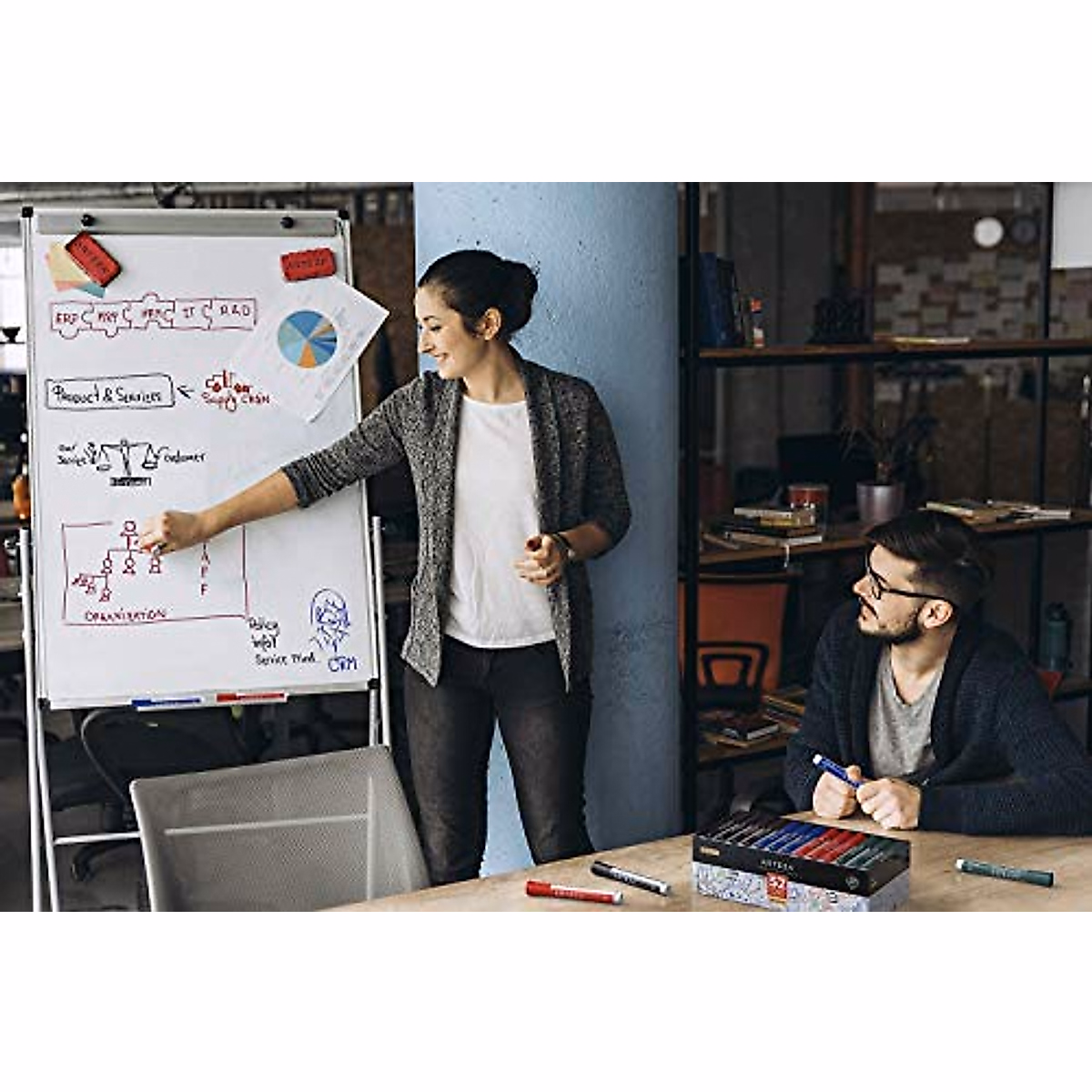 Arteza Dry Erase Markers, Bulk Pack of 52, Chisel Tip, 4 Assorted Colors with Low-Odor Ink, Whiteboard Markers, Back to School Supplies for Classroom, Office, or Home