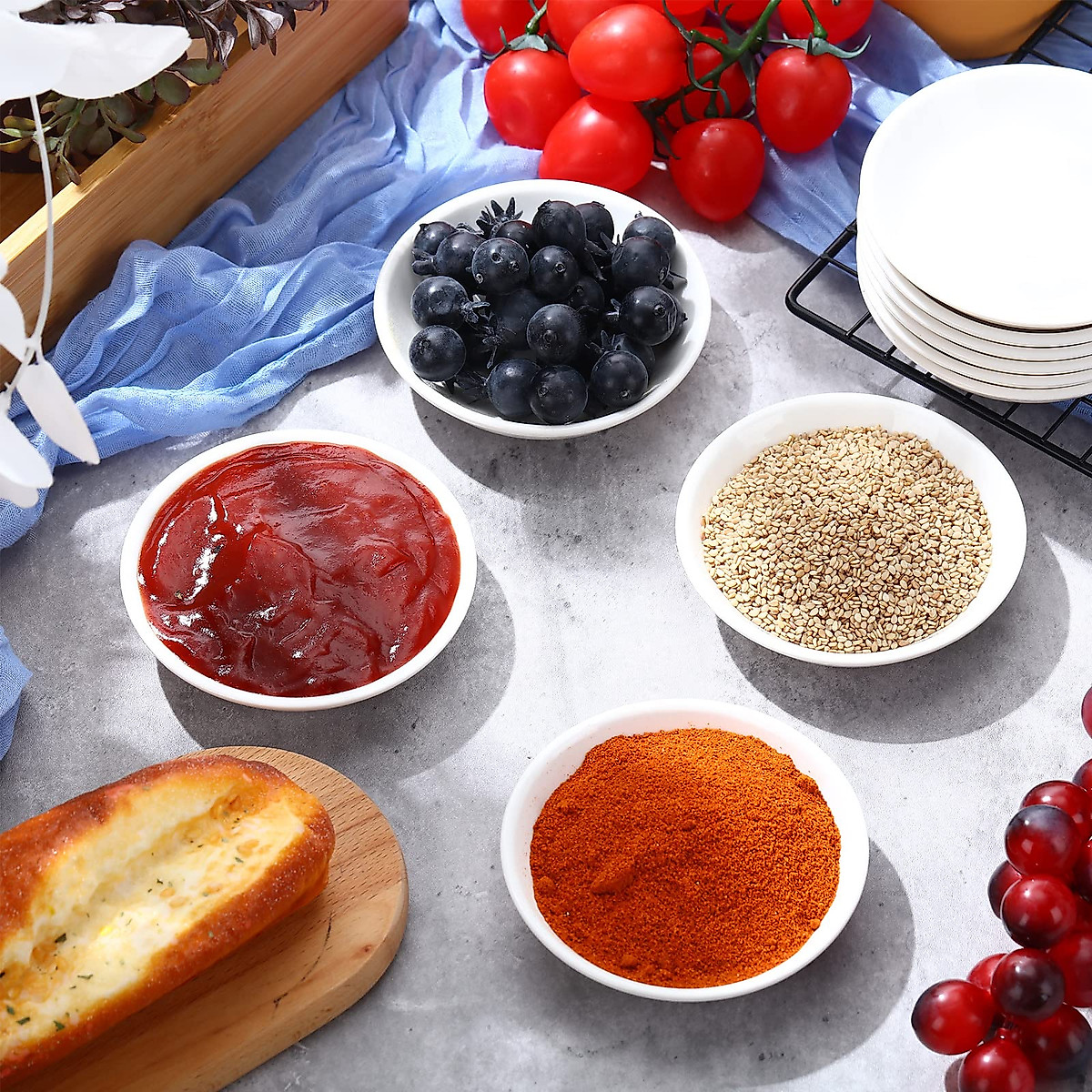 50 Pcs White Ceramic Dipping Bowls 3 oz Round Soy Sauce Dish and Bowls Small Porcelain Dipping Sauce Bowls Set for Ketchup Sushi Soy Sauce BBQ Sauce Serving Bowl Set and Party Dinner Supplies