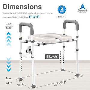 Agrish Raised Toilet Seat with Handles, FSA/HSA Eligible Toilet Seat Risers for Seniors - with Adjustable Height & Width, 500lb Handicap Elevated Toilet Seat for Elderly, Fit Any Toilet