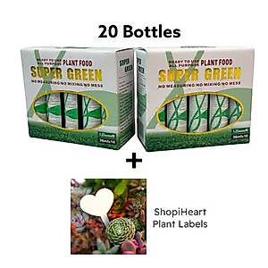 20 Bottles of Super Green Lucky Green Bamboo Plant Food with Heart Garden Labels