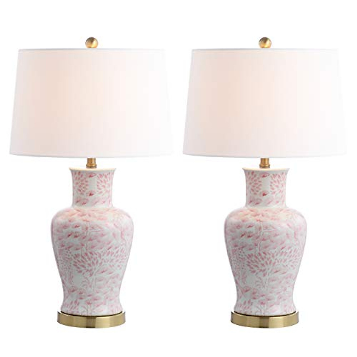 SAFAVIEH Lighting Collection Calli Pink/ White Chinoiserie 28-inch Bedroom Living Room Home Office Desk Nightstand Table Lamp Set of 2 (LED Bulbs Included)